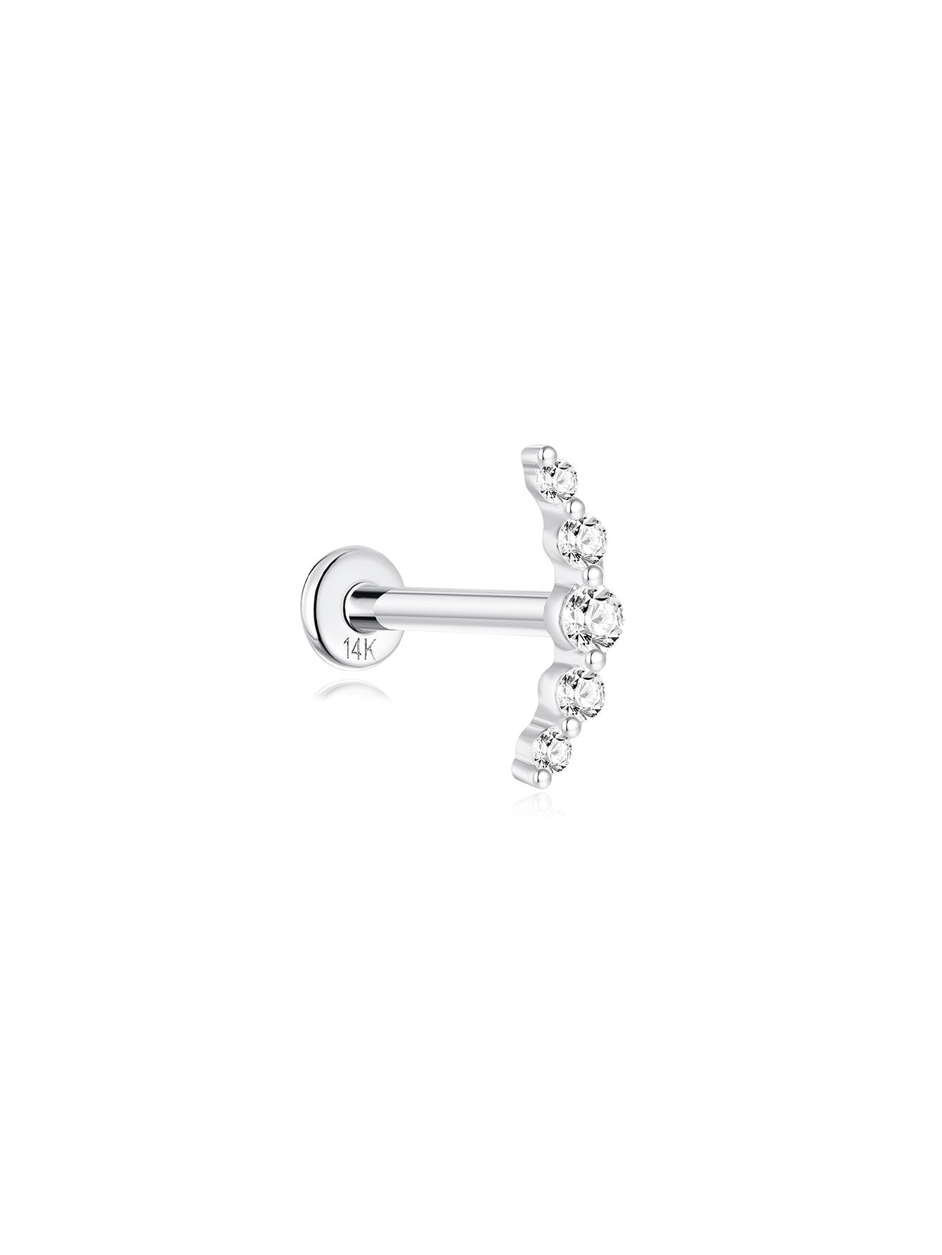 14K Solid Gold Pave Crescent Ear Piercing Stud