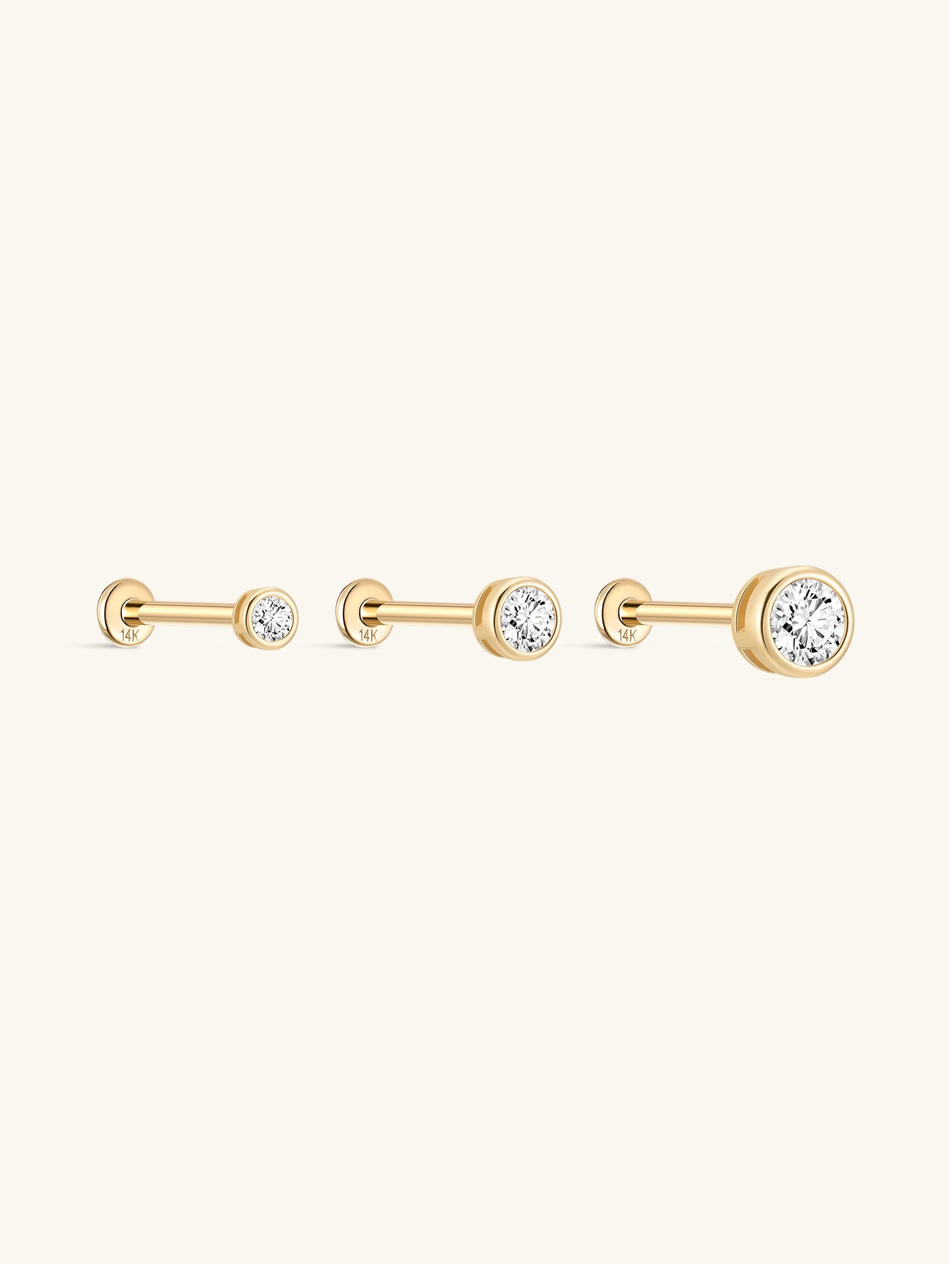 kosiner 14K Solid Gold Zircon Threaded Ear Piercing Stud
