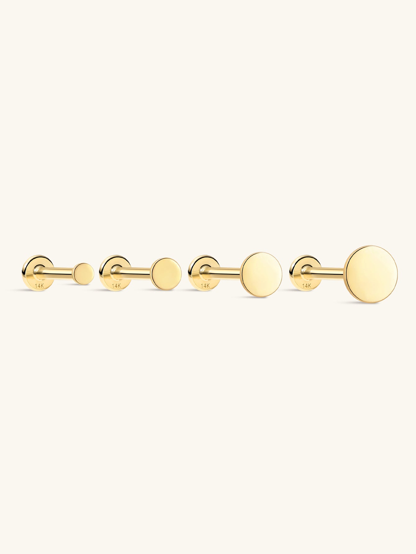 Kosiner - Piercing para oreja con rosca de disco plano de oro macizo de ...