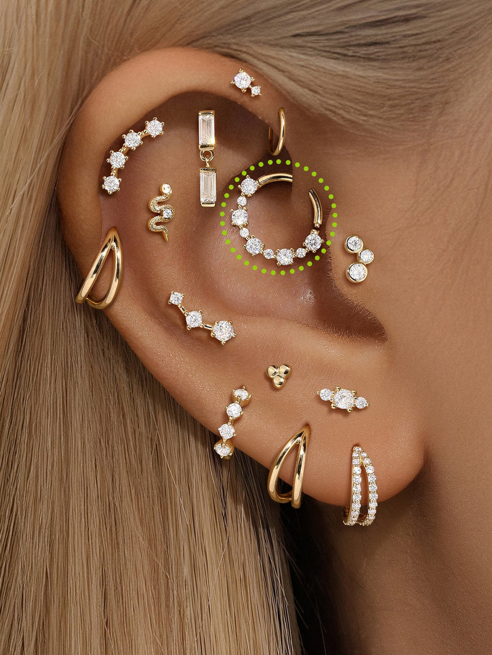 kosiner 14K Solid Gold Crystal Daith Ear Piercing Ring Hoop