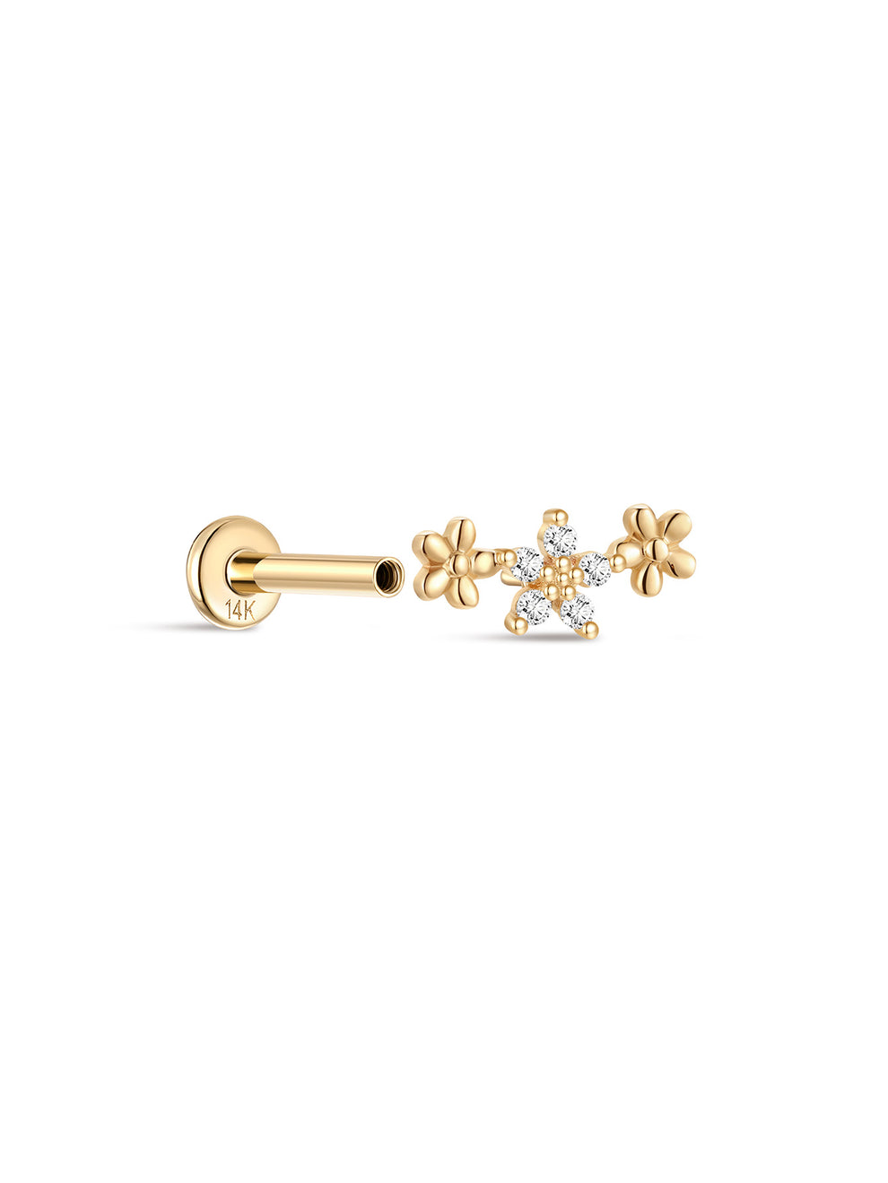 kosiner 14K Solid Gold Trio Flower Ear Piercing Stud