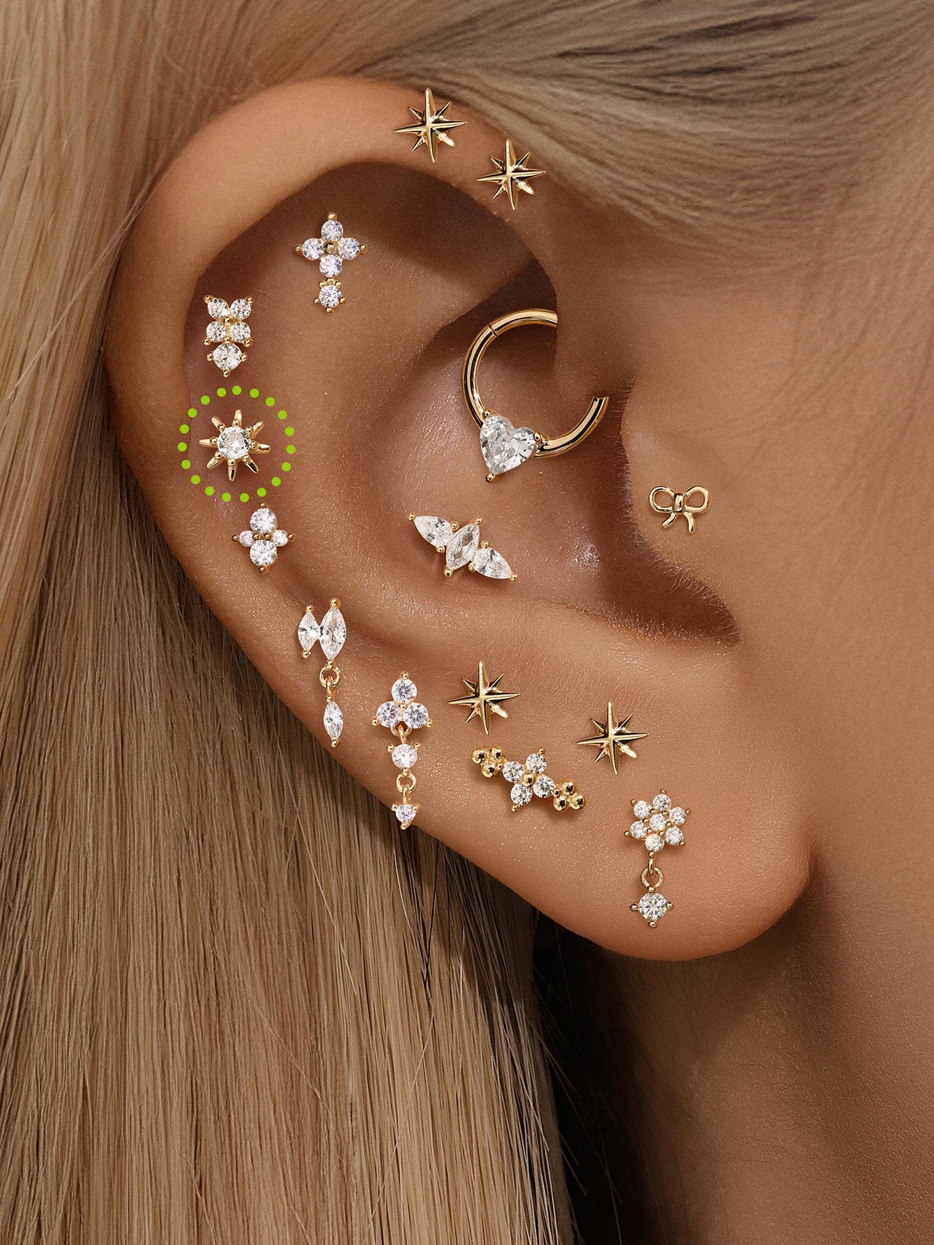 kosiner 14K Solid Gold Warm Sun Ear Piercing Stud