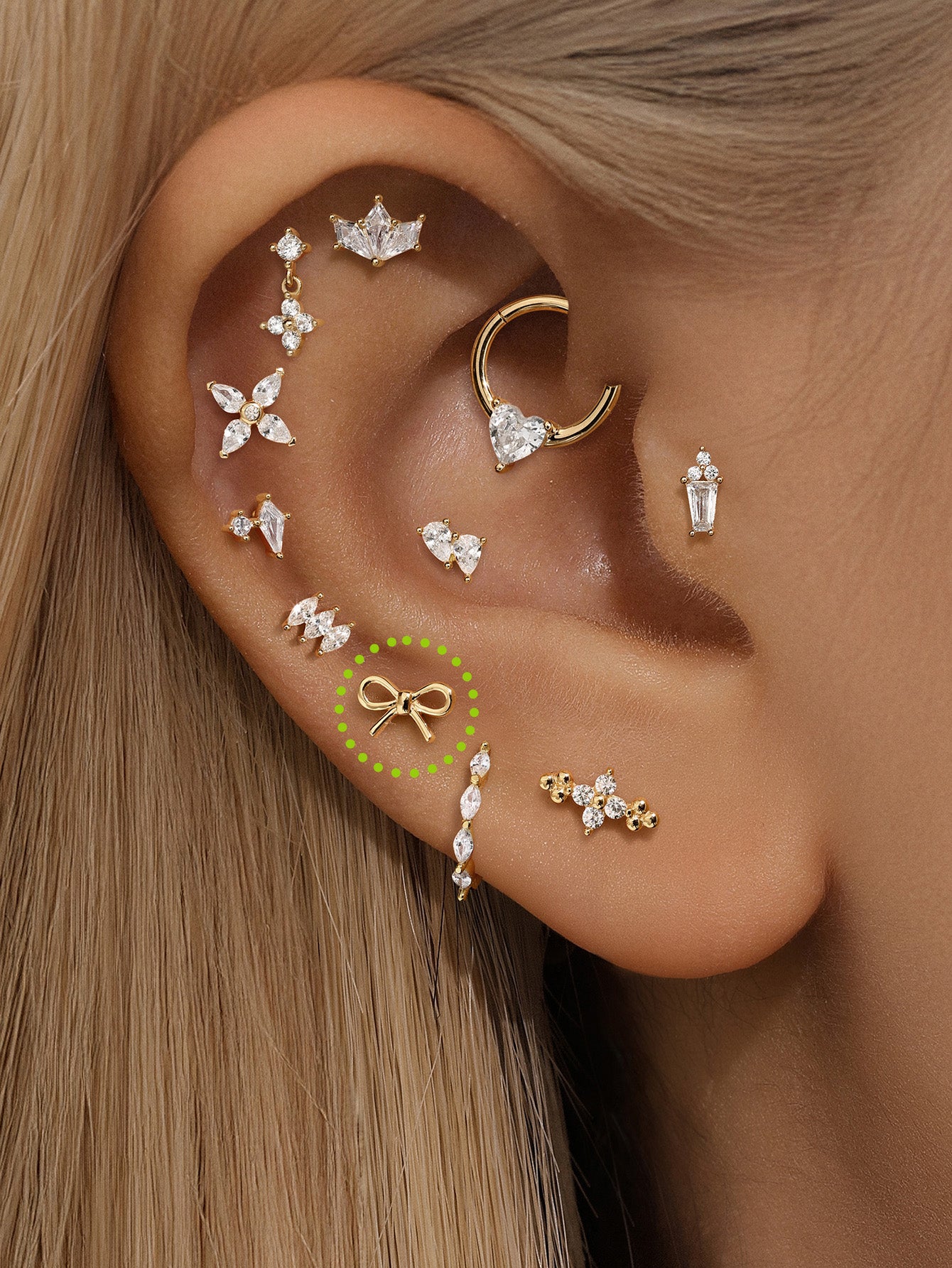 14K Solid Gold Everyday Bow Ear Piercing Stud